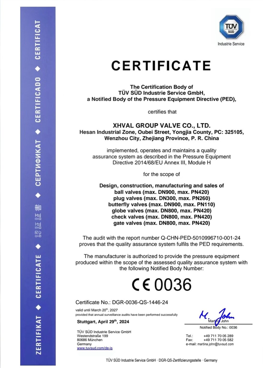 API, ISO, NIGC, EAC Certifications | XHVAL